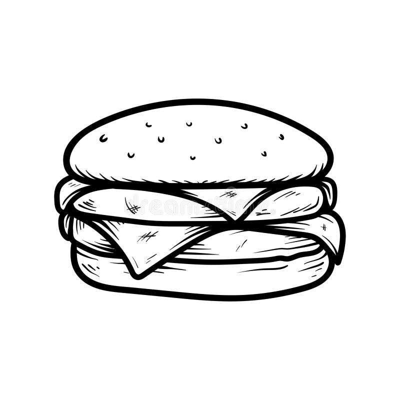 Double Cheese Burger Drawing Coloring Line Art Style Sketch Classic ...