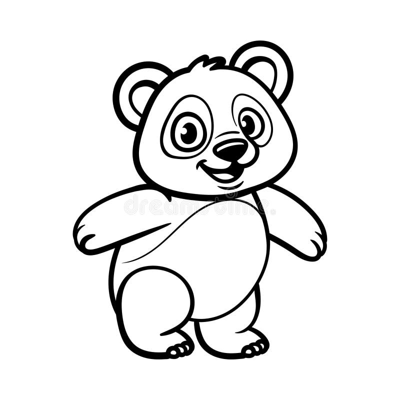 Fun Cartoon Character of Panda Kid Logo Isolated Drawing Coloring Line ...