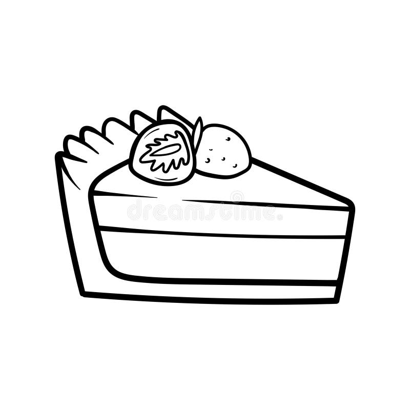 Sliced Strawberry Cheese Cake Isolated Drawing Coloring Line Art Style ...