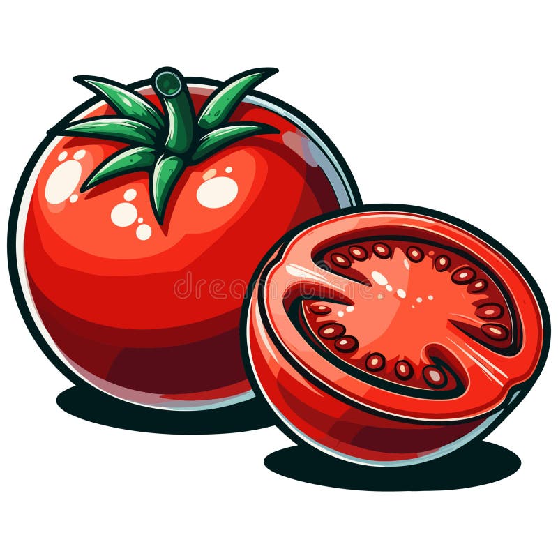 Fresh Tomato Detailed Illustration - Whole and Half-Cut Realistic ...
