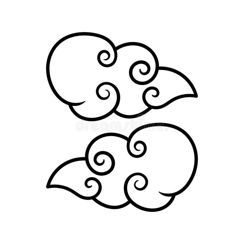 Fun Cartoon of Two Cloud Isolated Drawing Coloring Line Art Style ...