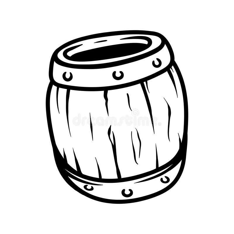 Wooden Barrel Wine Isolated Drawing Coloring Line Art Style Sketch ...