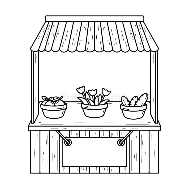 Street Stall Kiosk Icon Cartoon Black and White Stock Vector ...