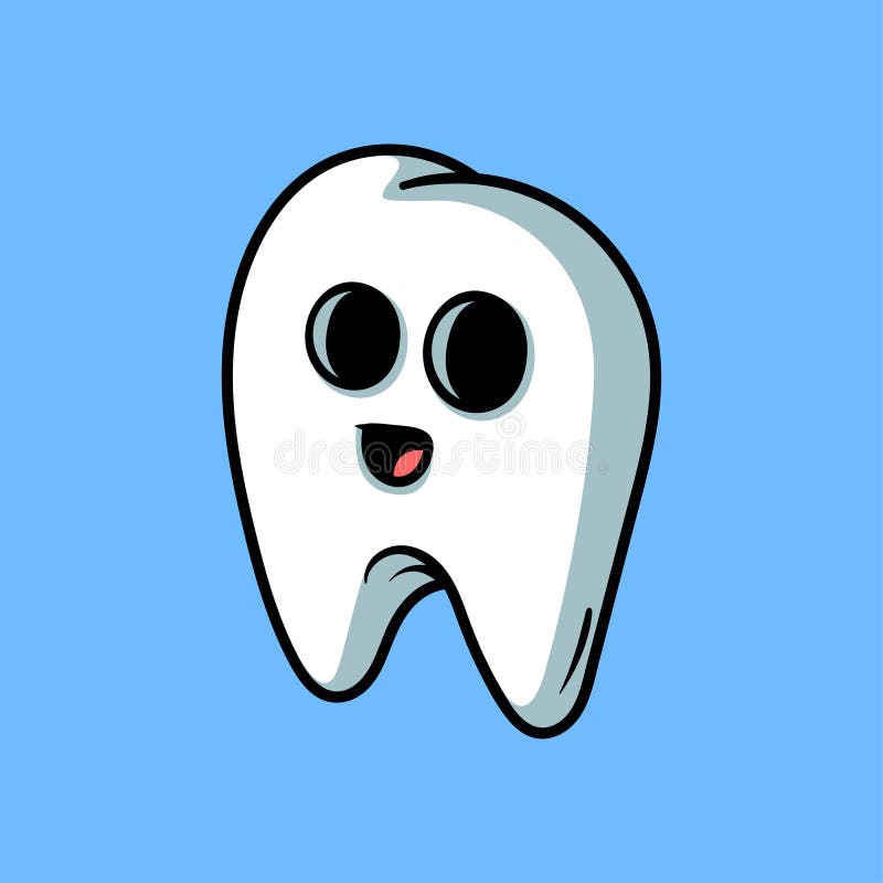 Fun Single Teeth Cartoon Character Colored Isolated Drawing Line Art ...