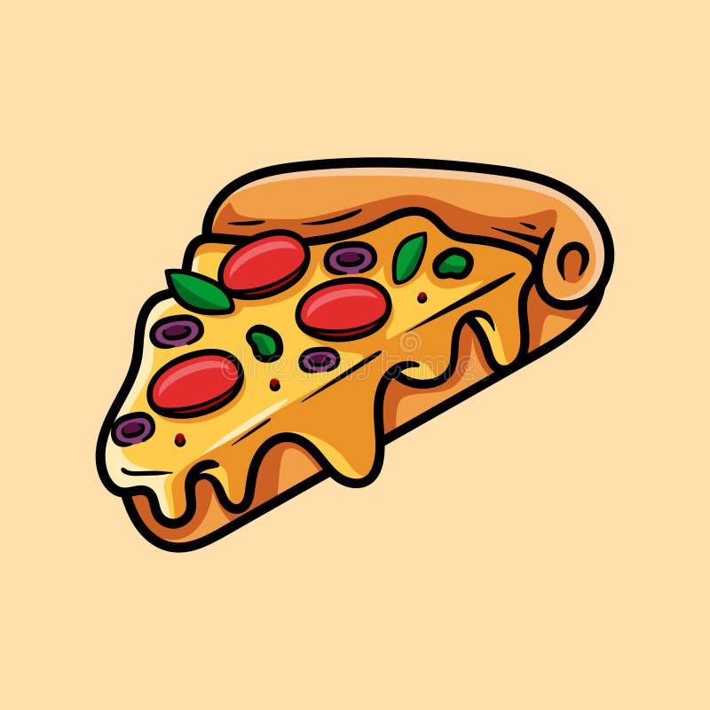 Sliced Pepperoni Pizza Isolated Colored Drawing Line Art Style Design ...