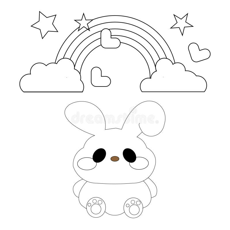 Rabbit Pictures To Color with Clouds and Rainbows Stock Vector ...