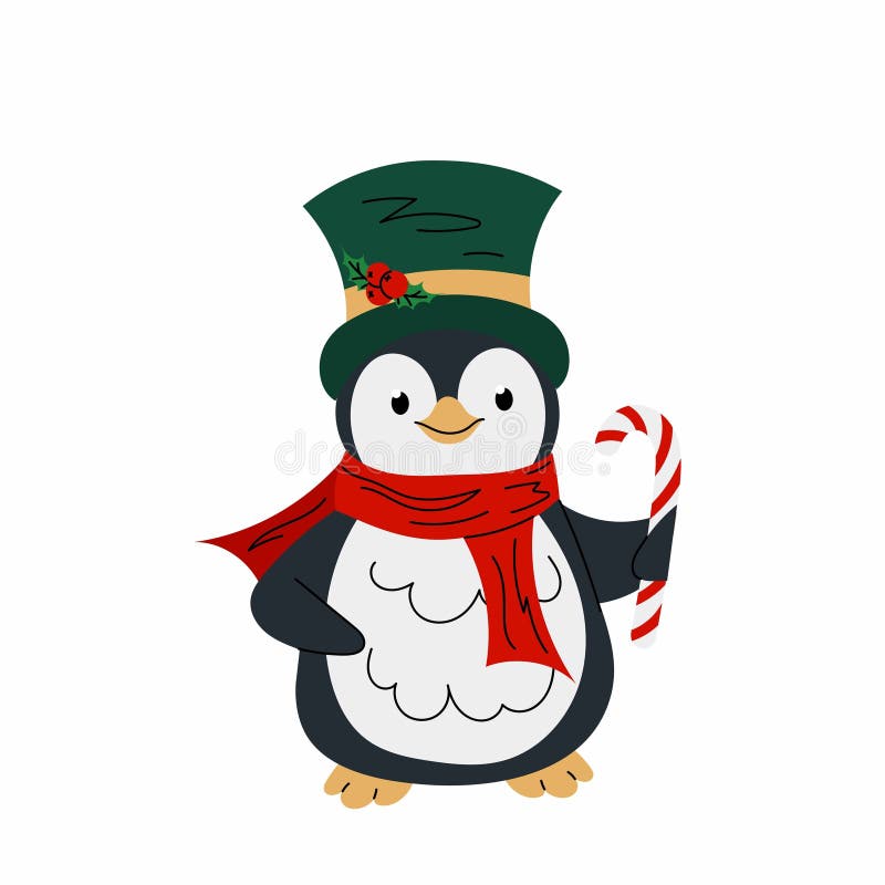 Cute Penguin with Candy Cane. Polar or Arctic Bird Stock Vector ...