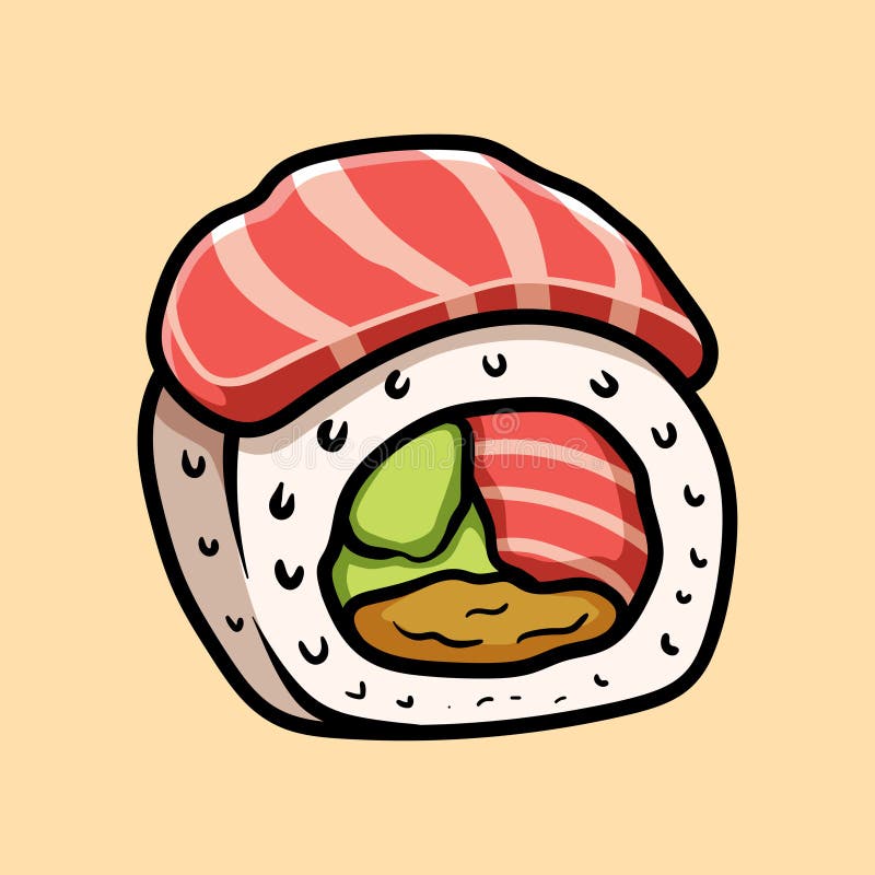 Cartoon of Sushi Sashimi Salmon Isolated Colored Drawing Line Art Style ...