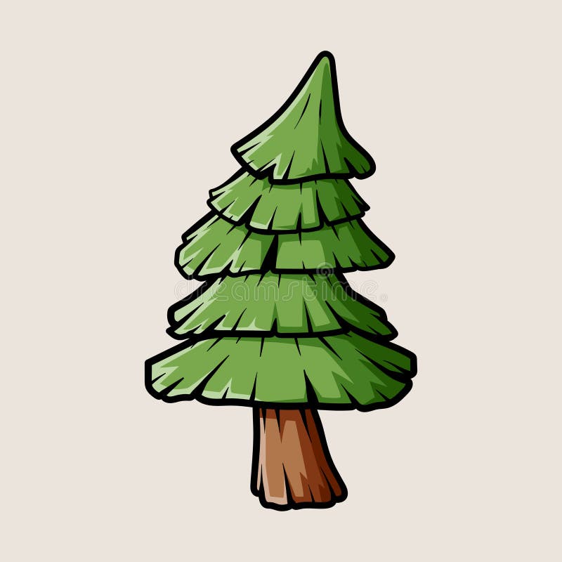 Cartoon of Pine Tree Christmas Isolated Colored Drawing Line Art Style ...