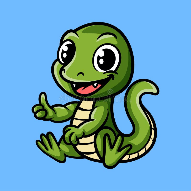 Fun Cartoon Character of Sitting Lizard Isolated Colored Drawing Line ...