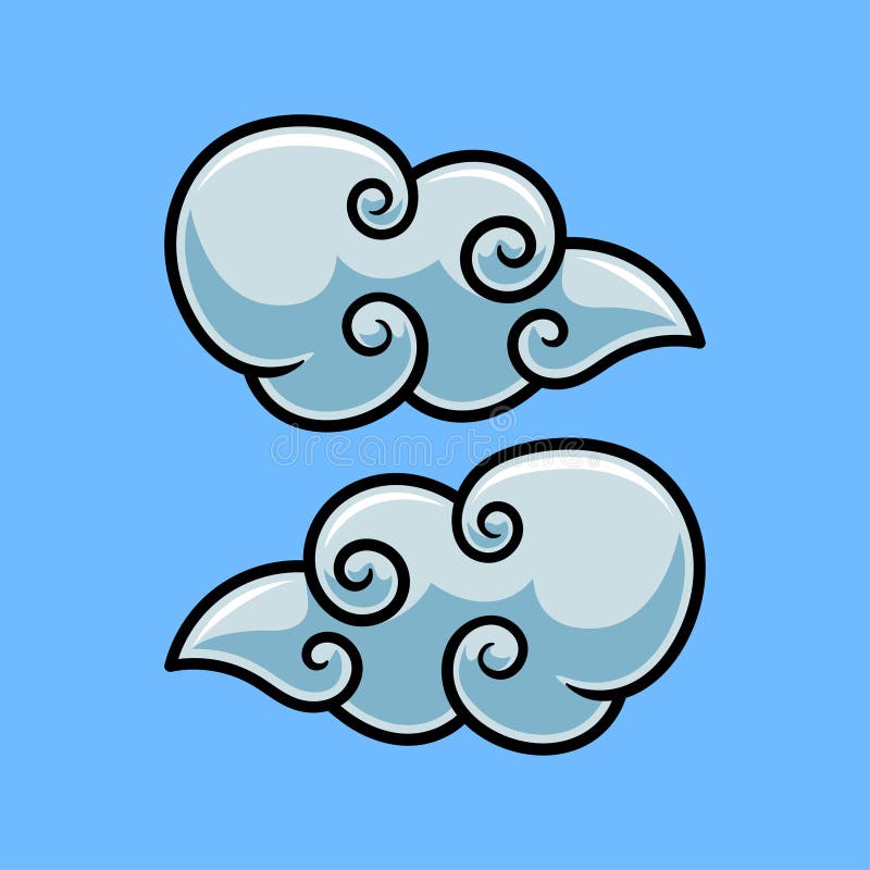 Cartoon of Two Fun Clouds Isolated Colored Drawing Line Art Style ...