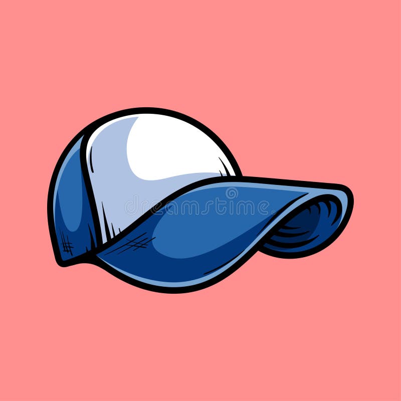 Blue Cap Hat Isolated Colored Drawing Line Art Style Sketch Classic ...