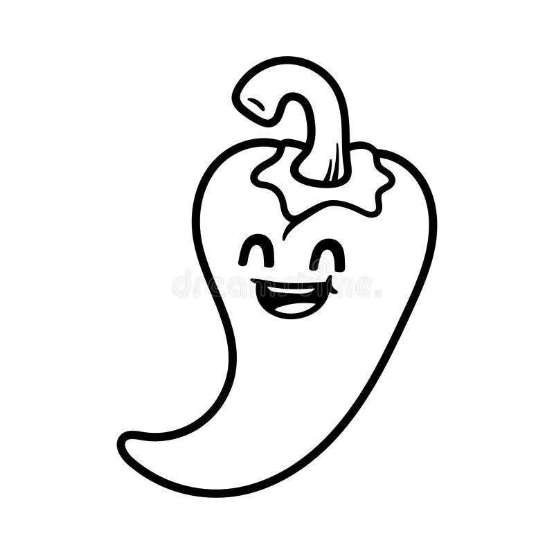 Fun Cartoon Character of Chilli Pepper Isolated Drawing Line Art Style ...