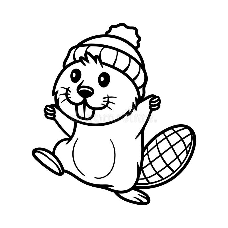 Cartoon Character of Fun Beaver Chillin Isolated Drawing Line Art Style ...