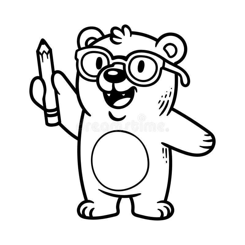 Fun Cartoon Character of Smart Polar Bear Isolated Drawing Line Art ...