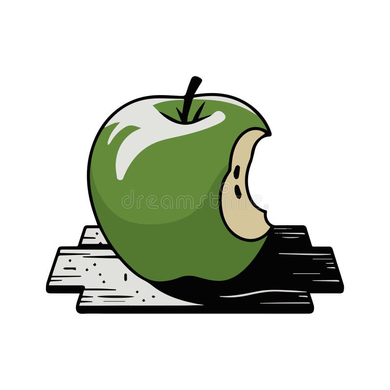 Green Apple with Bite Vector Illustration, Bitten Apple Vector Stock ...