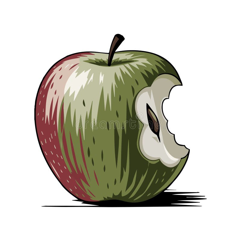 Green Apple with Bite Vector Illustration, Bitten Apple Vector Stock ...