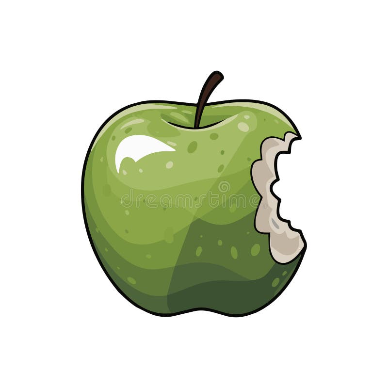 Green Apple with Bite Vector Illustration, Bitten Apple Vector Stock ...