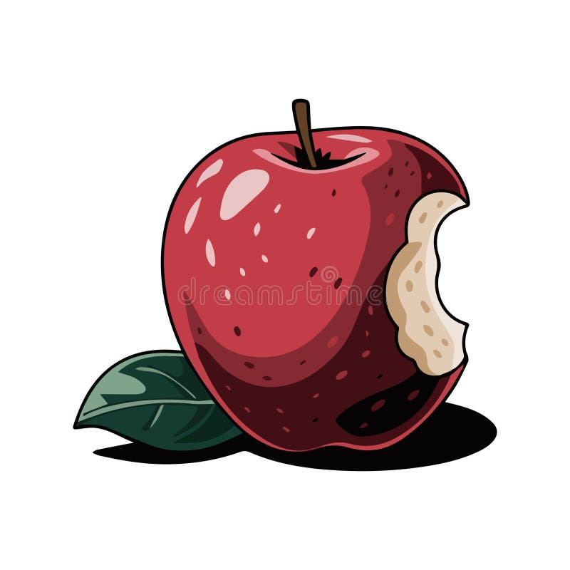 Red Apple with Bite Vector Illustration, Bitten Apple Vector Stock ...