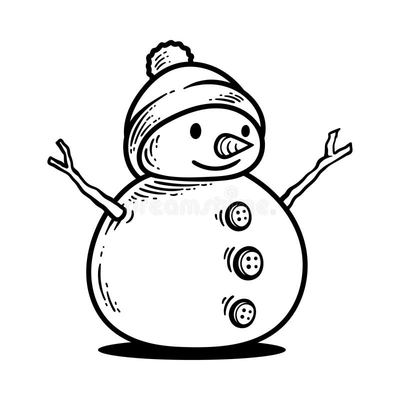 Fun Cartoon of Simple Snowman Isolated Drawing Line Art Style Sketch ...