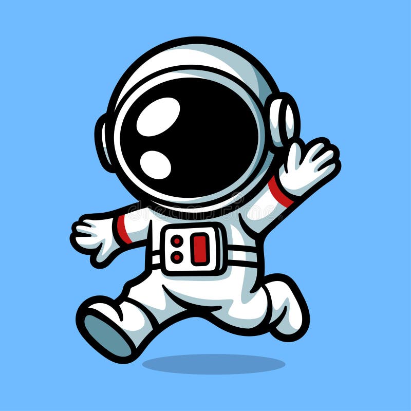Fun Running Astronaut Waving Cartoon Character Isolated Colored Drawing ...