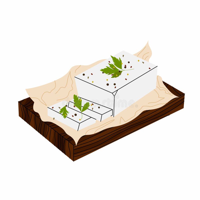 Feta Cheese. Sliced ??cheese on a Wooden Board with Spices. Traditional ...