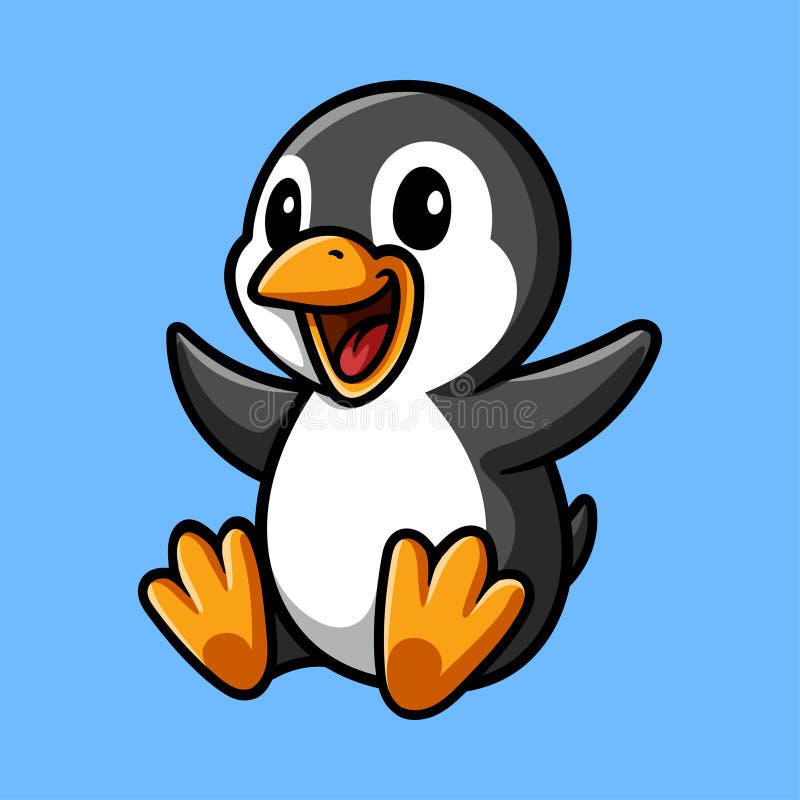 Fun Penguin with Sliding Pose Cartoon Character Isolated Colored ...