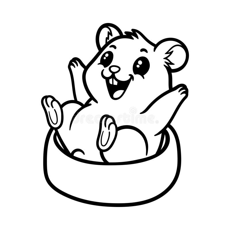 Fun Cartoon Hamster on the Bowl Isolated Drawing Line Art Style Sketch ...