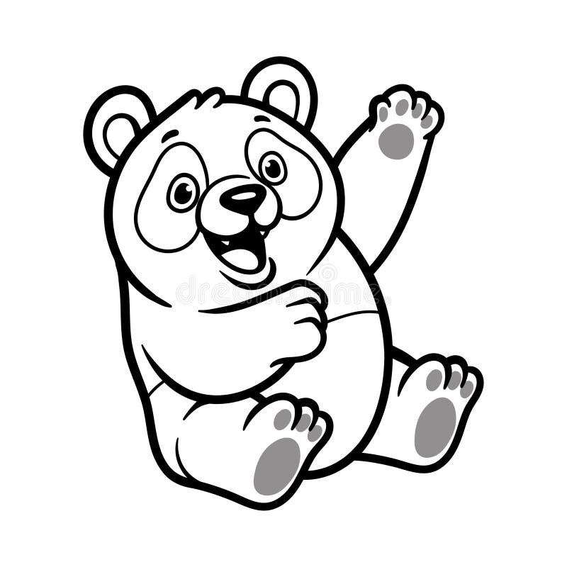 Fun Happy Cute Sitting Panda Cartoon Character Isolated Drawing Line ...