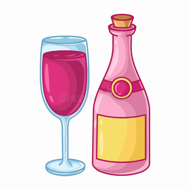 Bottle and Glass of Champagne. Vector Illustration in Cartoon Style ...