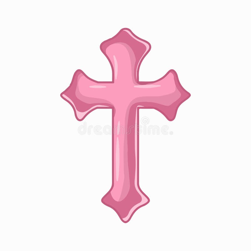 Pink Christian Cross Icon in Cartoon Style Isolated on White Background ...
