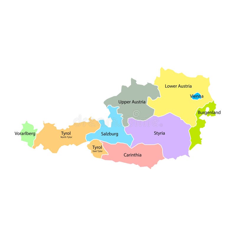 Austria Map with Regions Cities and Colors Stock Vector - Illustration ...