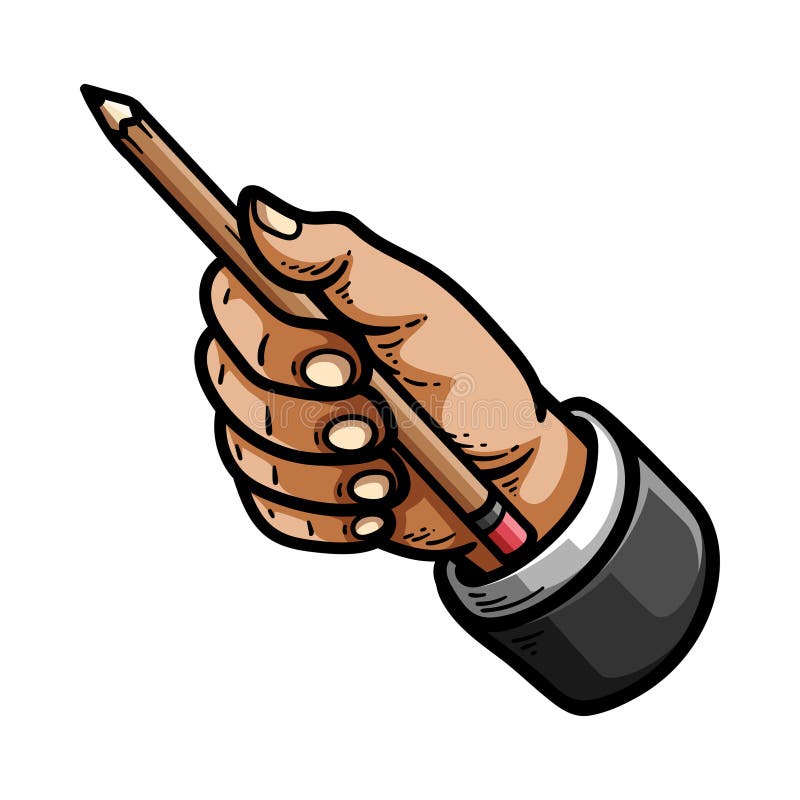 Hand Holding Pencil Isolated Colored Drawing Line Art Style Sketch ...