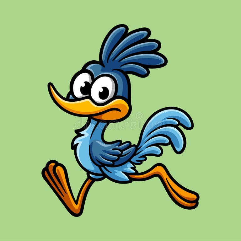 Fun Cute Running Bird Roadrunner Cartoon Colored Isolated Drawing Line ...