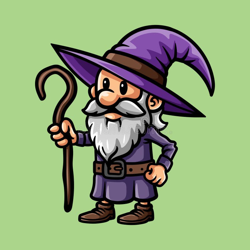 Fun Cute Wizard Hold Wand Colored Cartoon Character Isolated Drawing ...