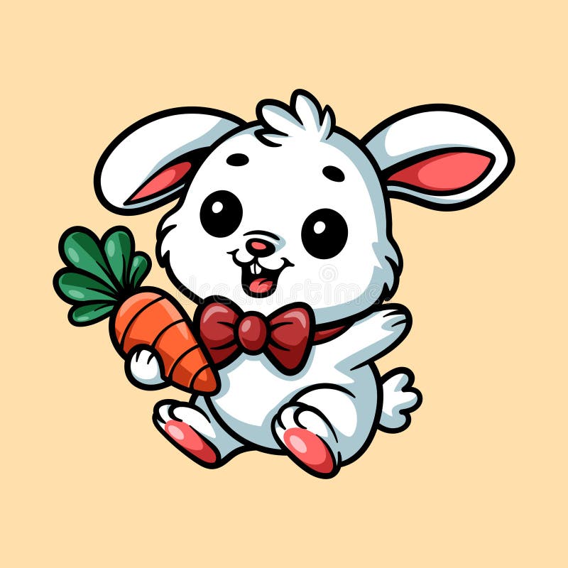 Fun Rabbit with Carrot Cartoon Colored Character Isolated Drawing Line ...