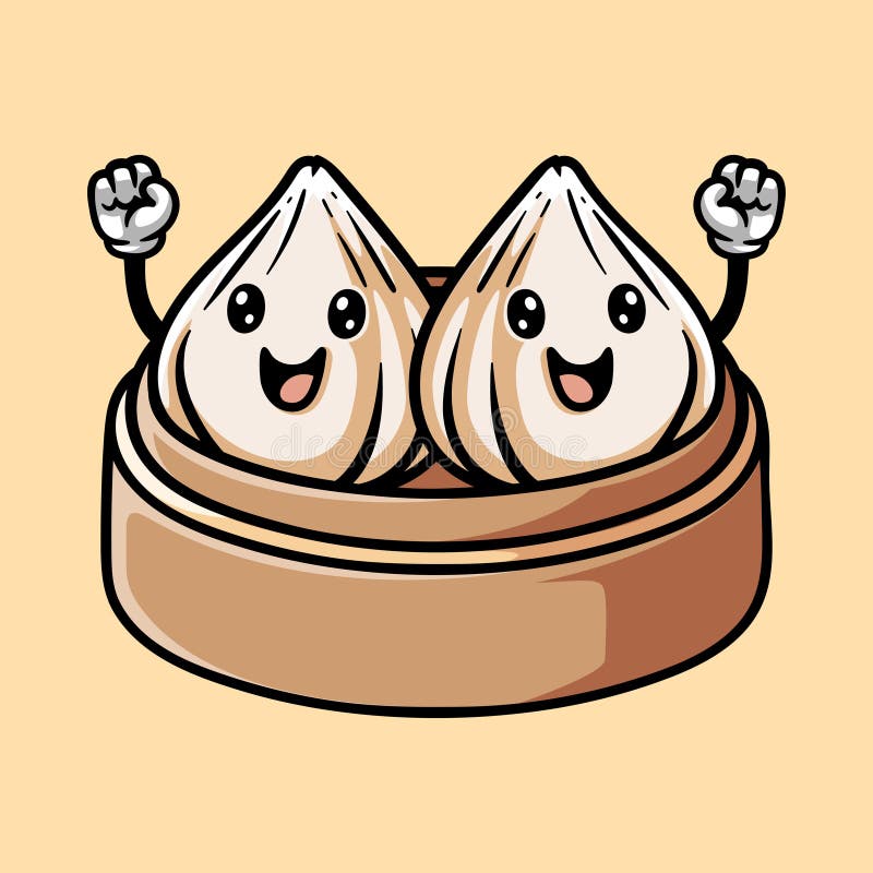Fun Twin Dim Sum Dumpling Colored Cartoon Character Isolated Drawing ...