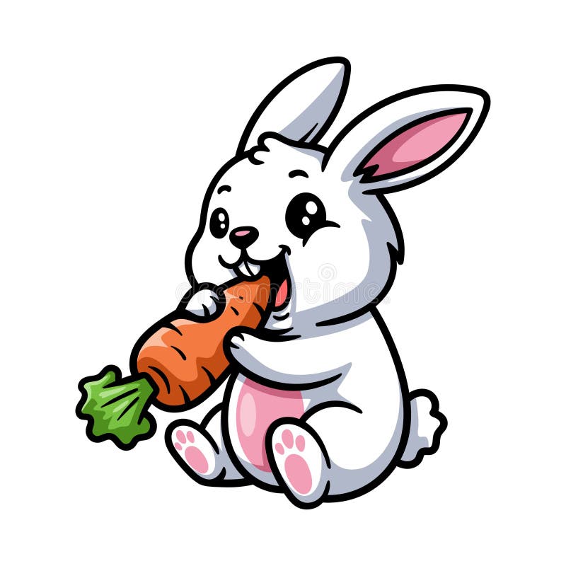 Fun Cute Rabbit Eating Carrot Cartoon Colored Character Isolated ...