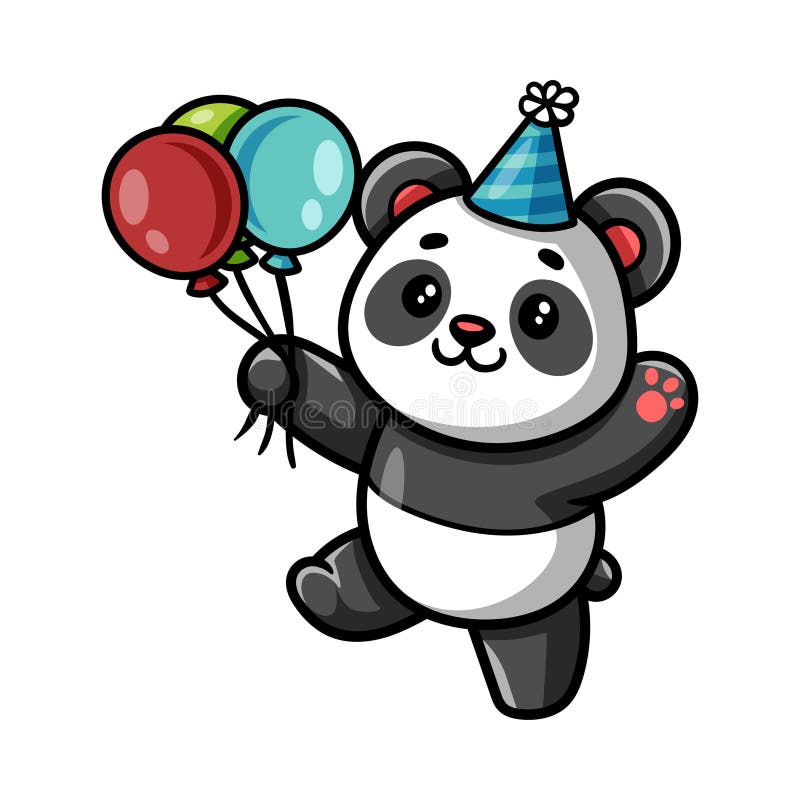 Fun Cute Birthday Panda Hold Balloons Colored Cartoon Character ...
