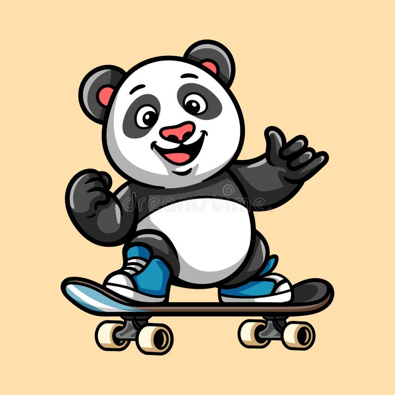 Fun Cute Panda Skate Board Cartoon Colored Character Isolated Drawing ...