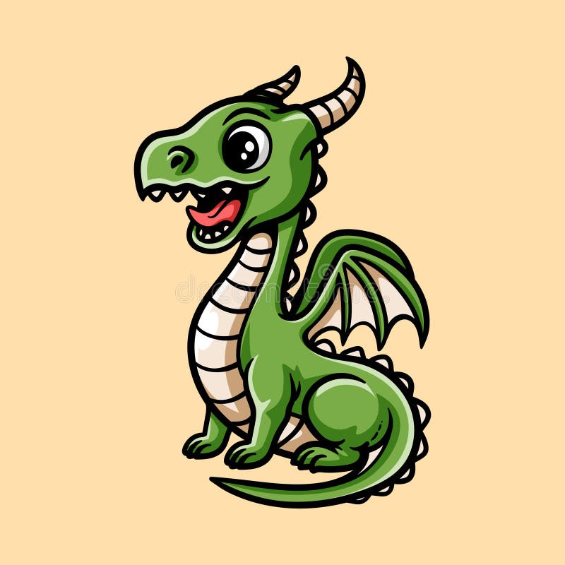 Fun Happy Sitting Dragon Cartoon Colored Character Isolated Drawing ...