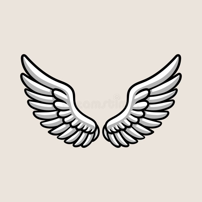 Simple Wings Cartoon Colored Isolated Drawing Line Style Sketch Classic ...