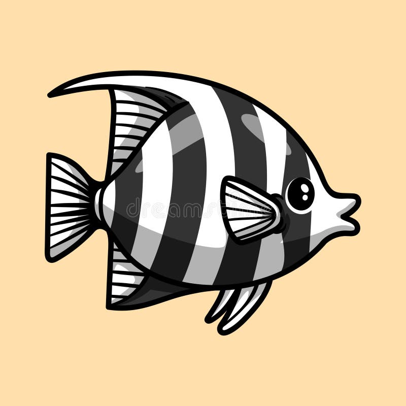 Fun Cute Tropical Angelfish Fish Cartoon Colored Character Isolated ...