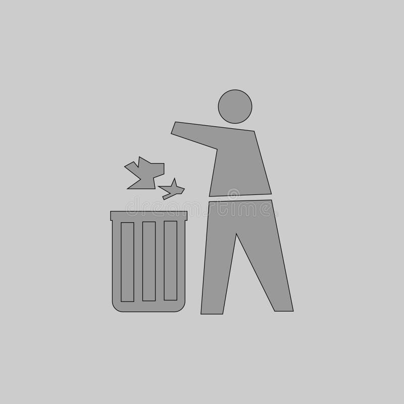 Vector Icon Illustration of Throwing Trash into a Trash Bin, with a ...