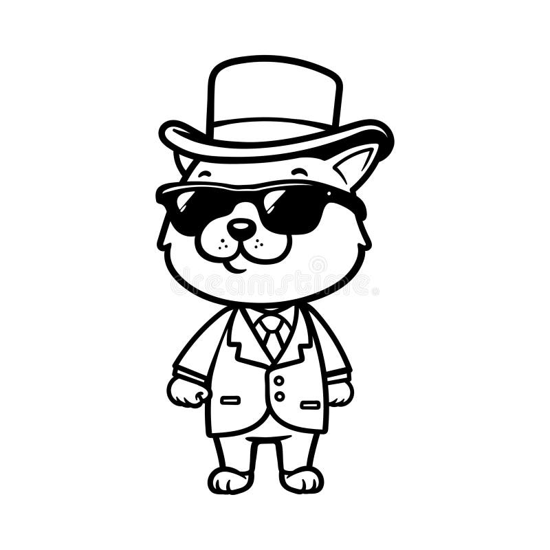 Fun Cat in Vintage Suit Gangster Cartoon Character Isolated Drawing ...
