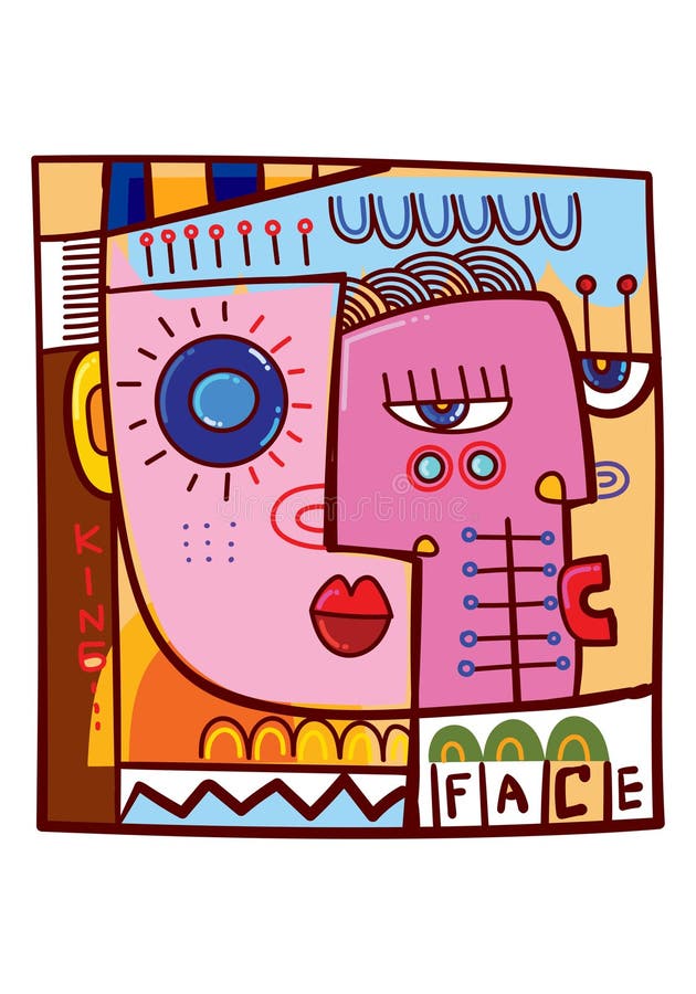 Abstract Face Portrait Doodle Geometric Hand Drawn Vector Art Print ...