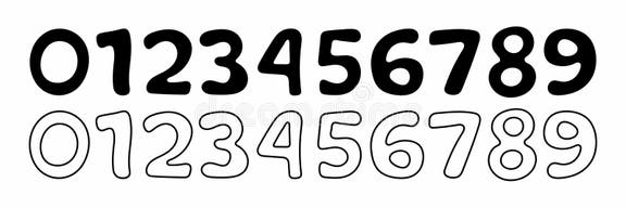 Set of Black and White and Outline Numbers. Arithmetic, from 0 To 9 ...