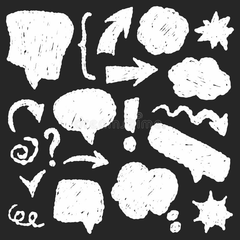 Hand Drawn Cloud of Text, Arrows, Signs. Set of Text Speech Bubbles ...