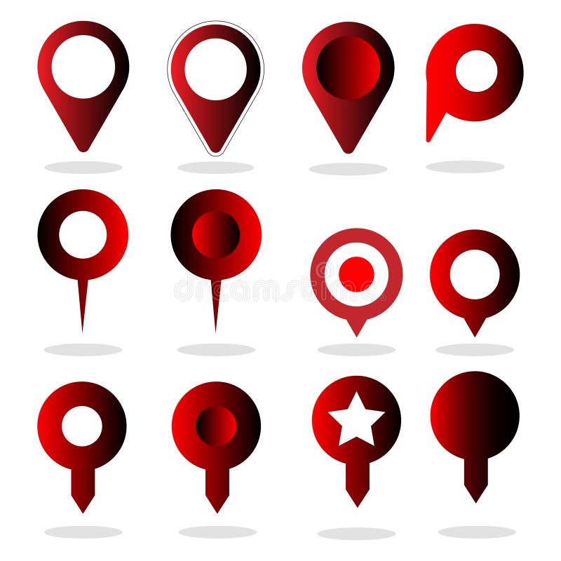 A Collection Red Location Markers, Each with a Circular Design and ...