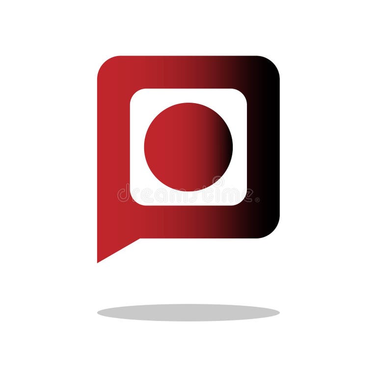 Red Speech Bubble Icon with a White Square and Red Circle Inside Stock ...